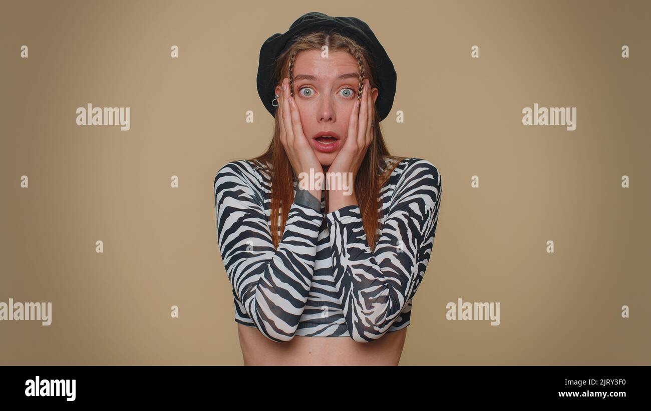 Stressed depressed woman terrified about danger problems, suffering ...