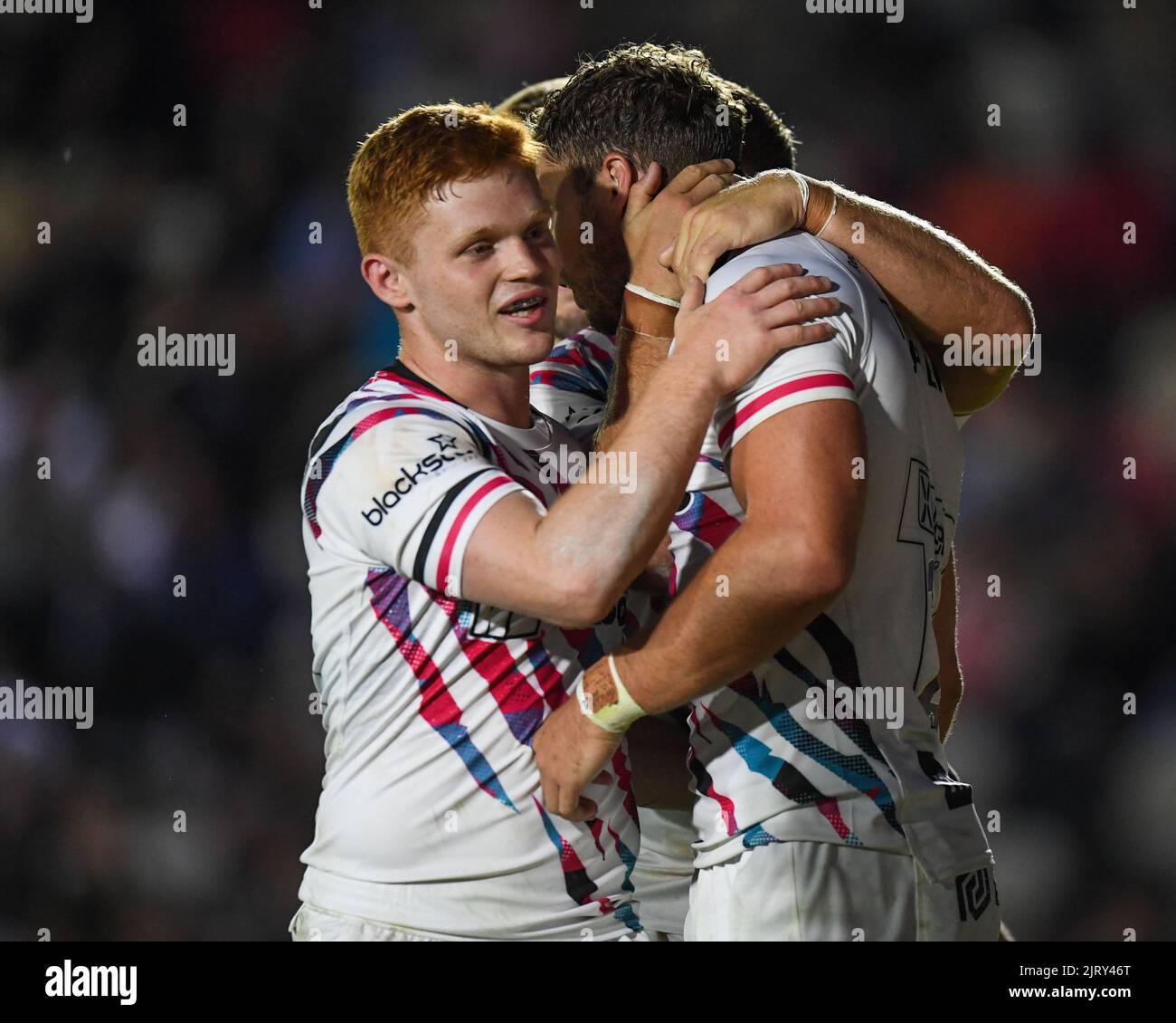Harry Rowson of Bristol Bears celebrates with Henry Purdy of Bristol ...