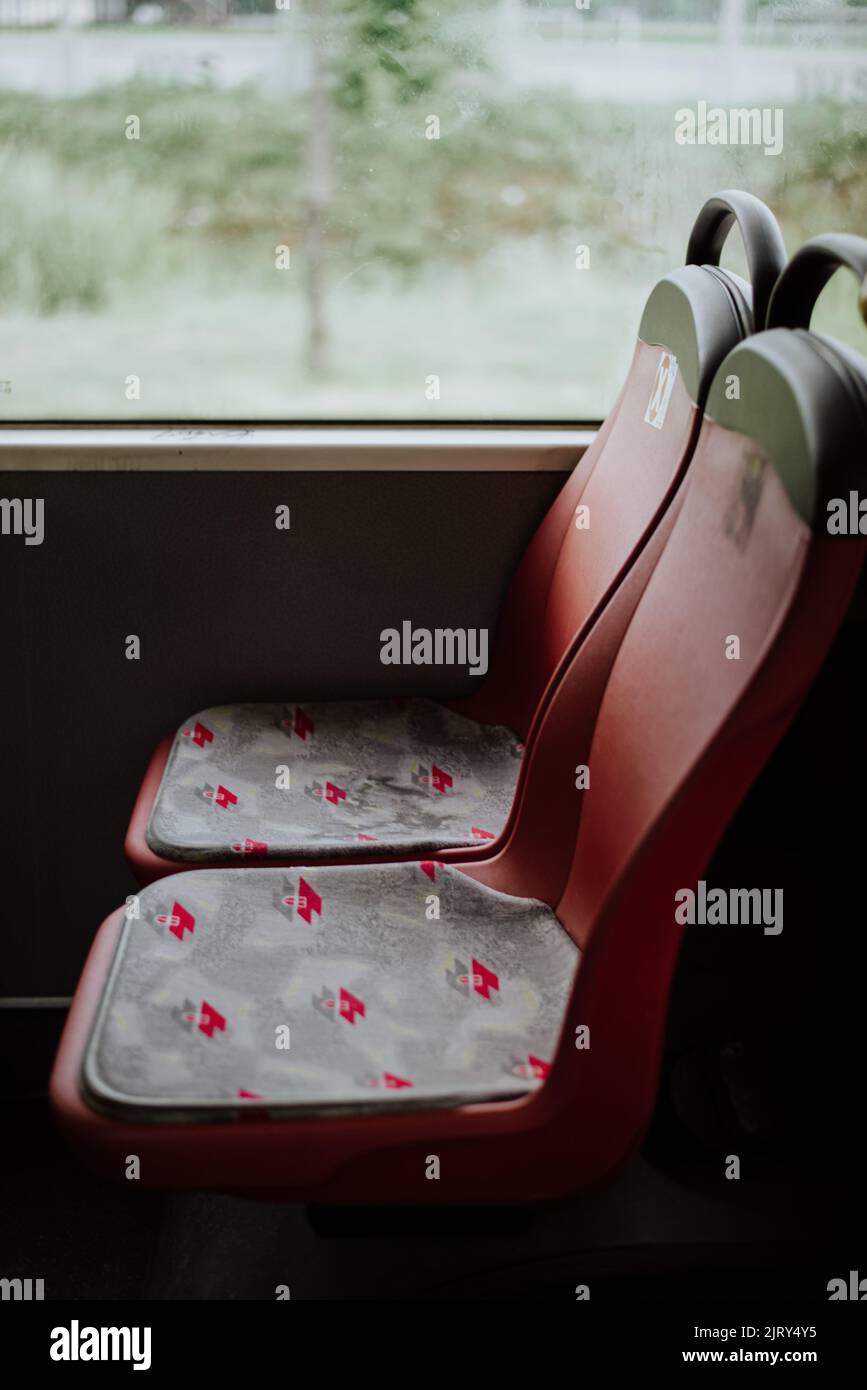The chairs and glass window inside a bus Stock Photo - Alamy