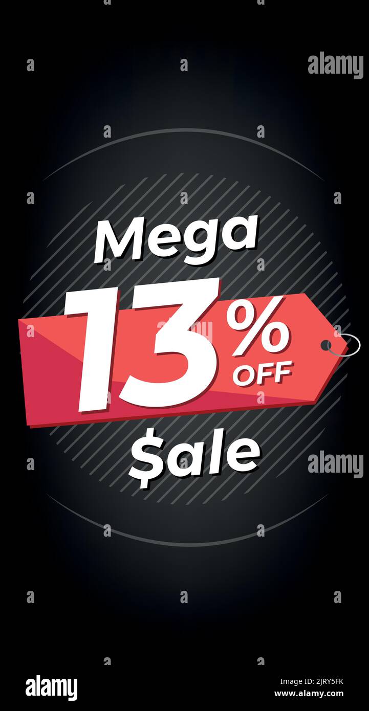13% off. Black discount banner with thirteen percent. Advertising for ...