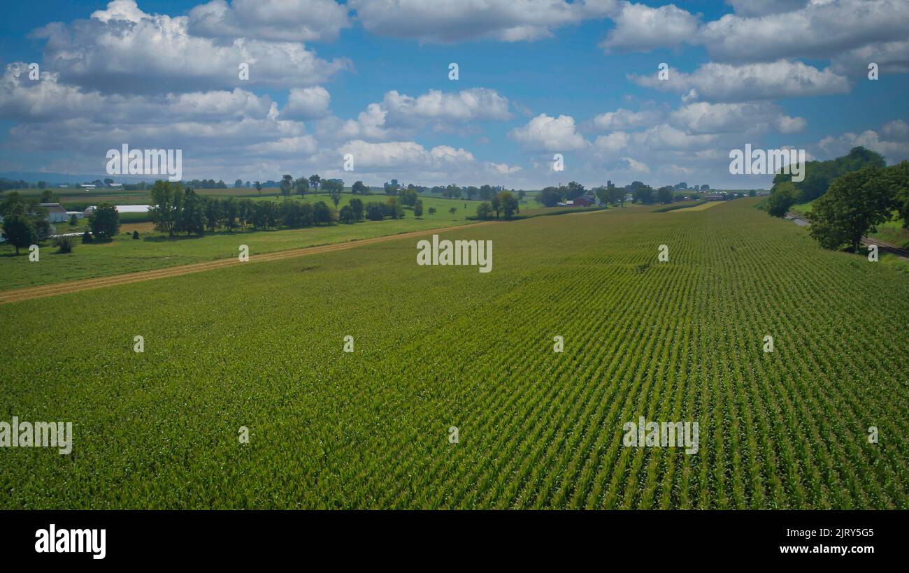 Drone View of Amish Countryside With Barns and Silos, a Patch Work of ...
