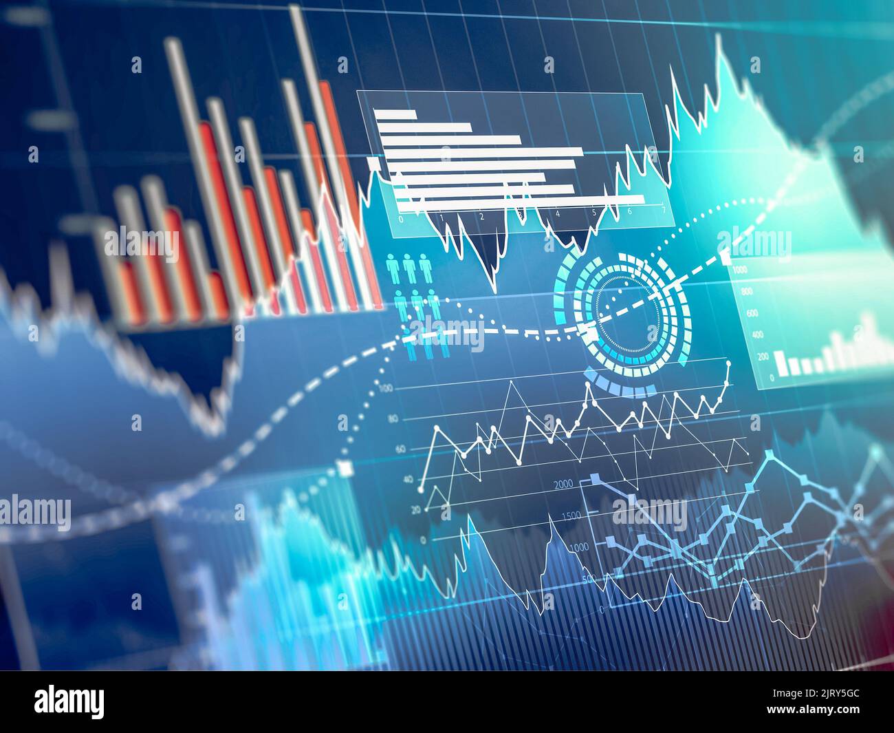 Abstract business chart with uptrend line graph, bar chart and diagram ...