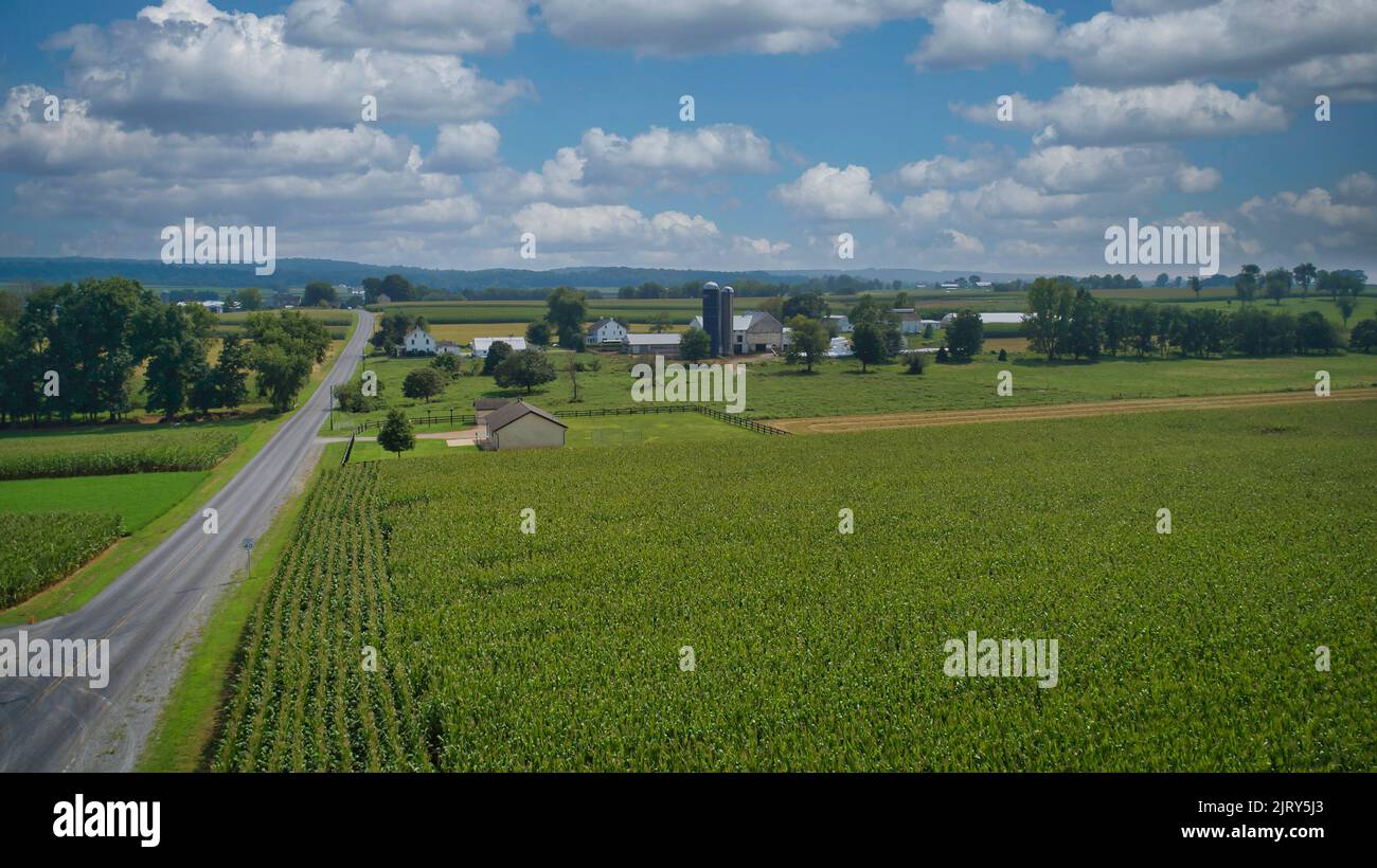 Drone View of Amish Countryside With Barns and Silos, a Patch Work of ...