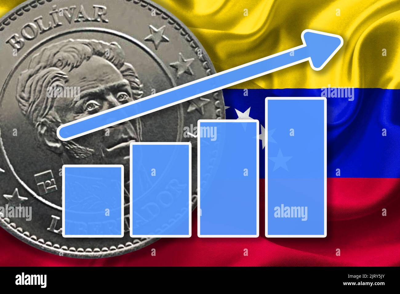 Economy Chart - Up Arrow, Bolívar Cash Coin and Venezuela Flag (Money ...