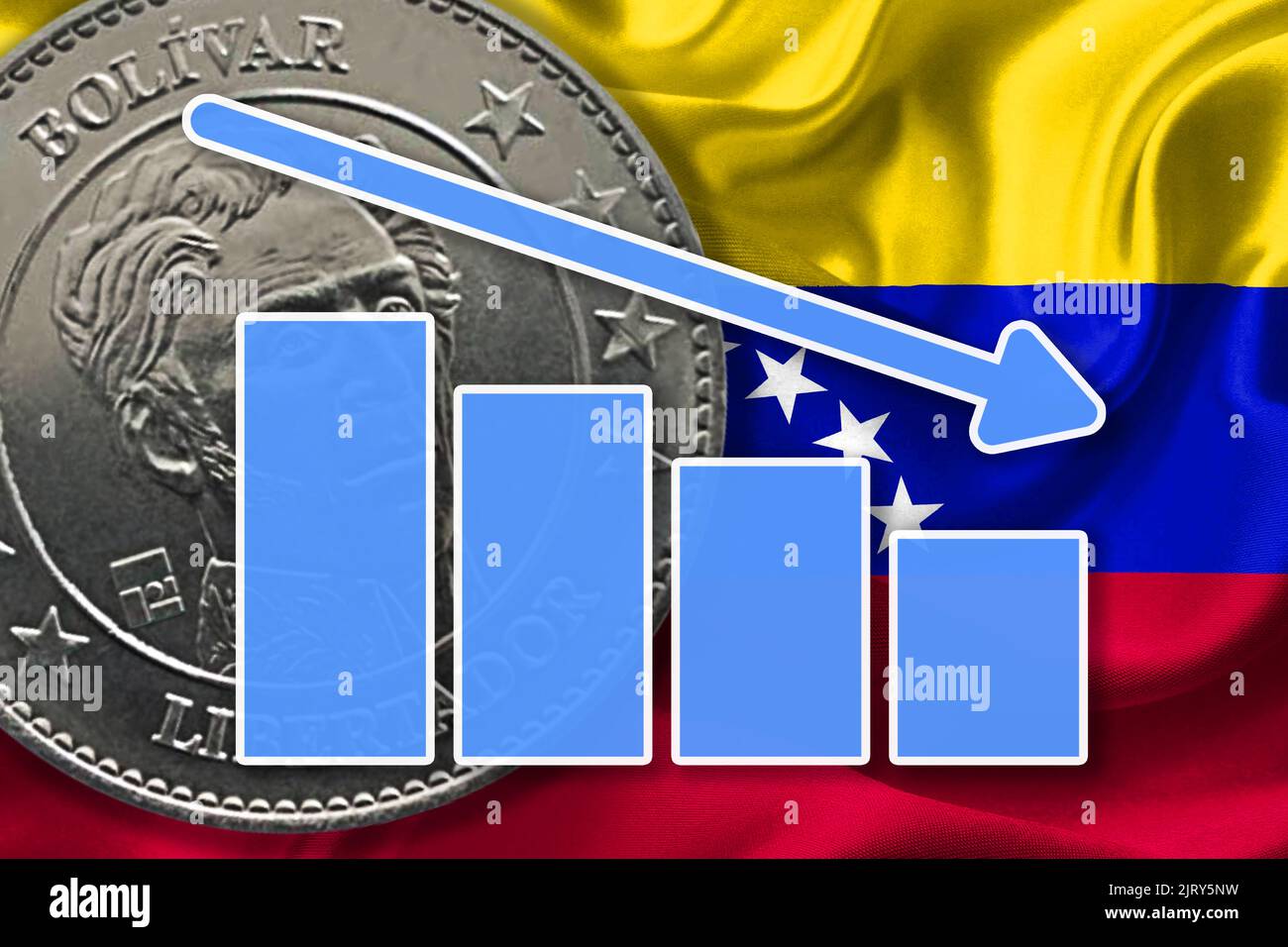 Economy Chart - Down Arrow, Bolívar Cash Coin and Venezuela Flag (Money ...