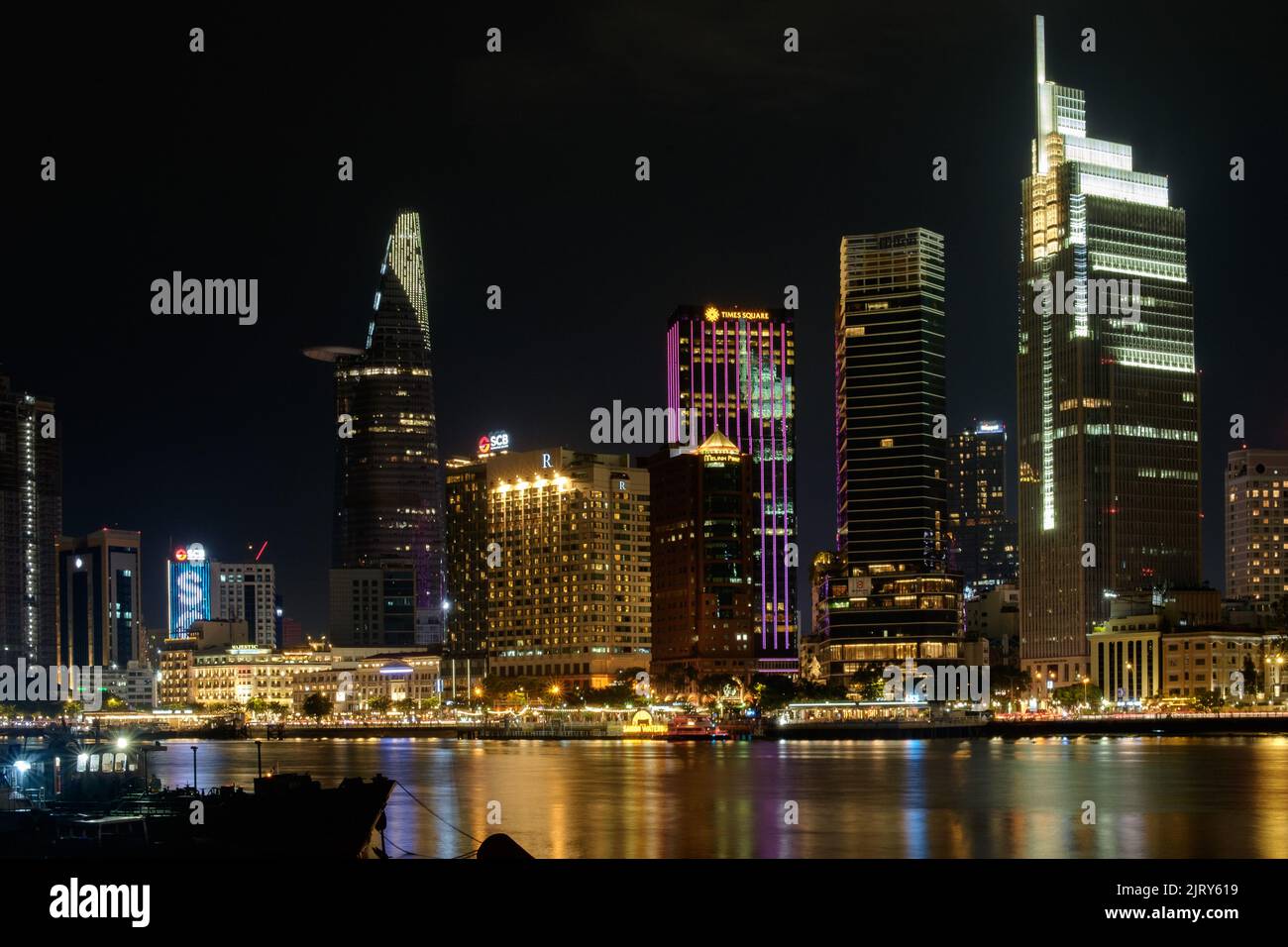 Night cityscape scenery of Saigon or Ho Chinh Minh, also seen is the ...