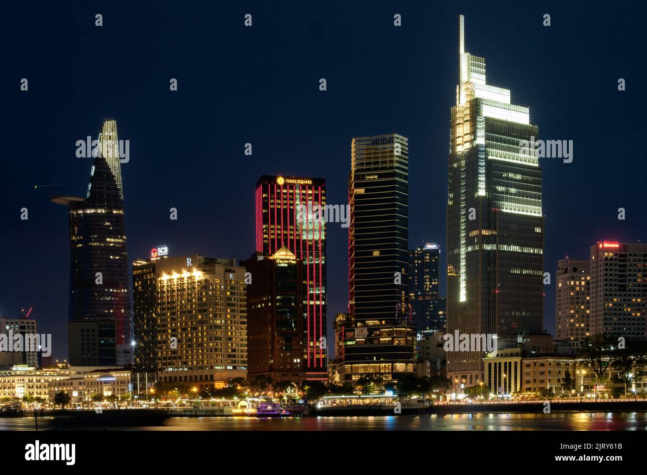 Night view of the saigon city district 1, also seen is the Bitexco ...