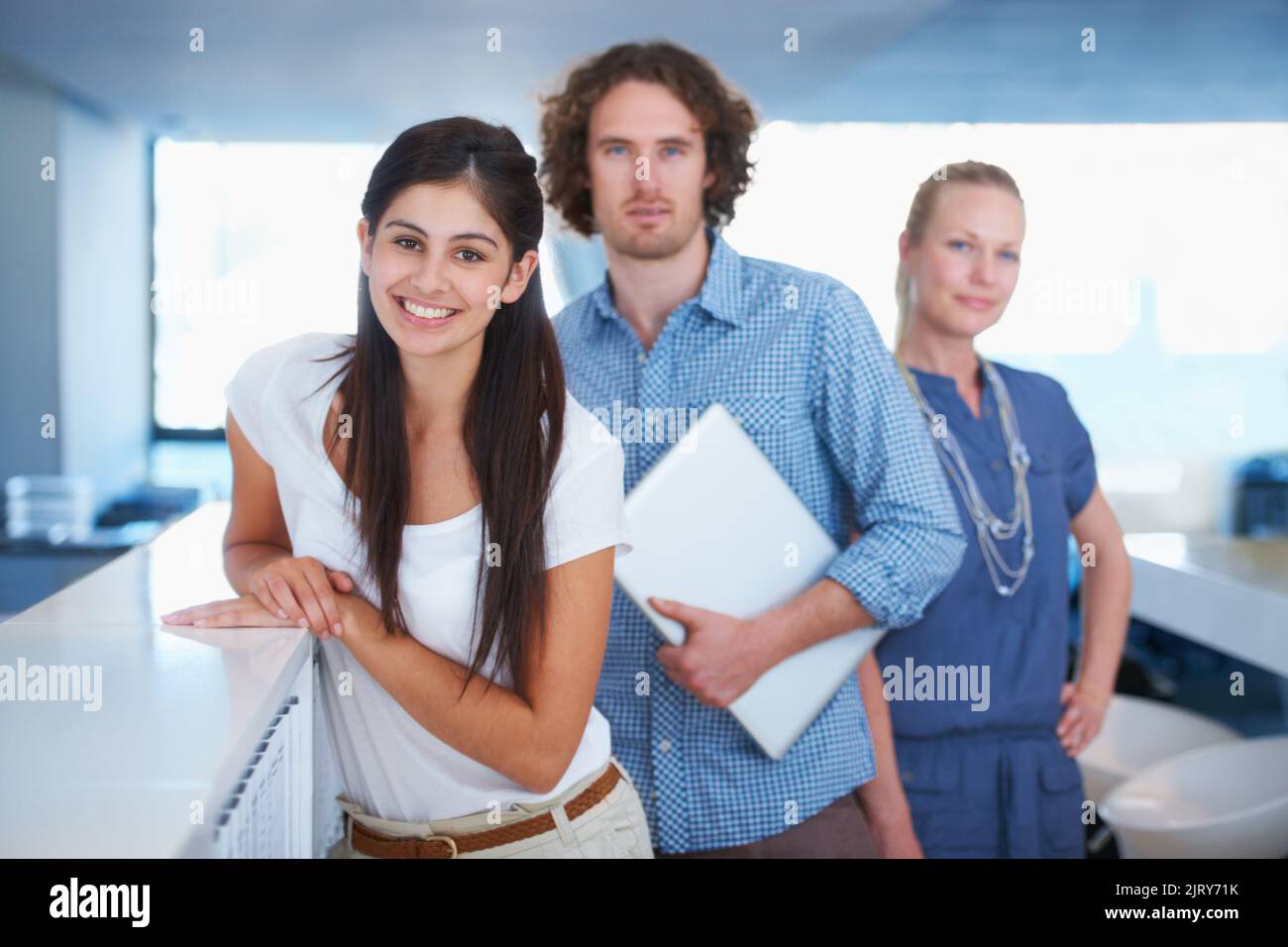 Creative business people, team and office of proud, happy and ...