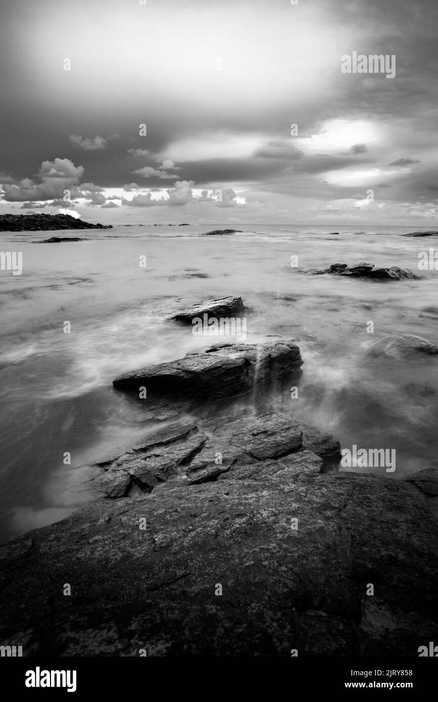 Twilight moon over city Black and White Stock Photos & Images - Alamy