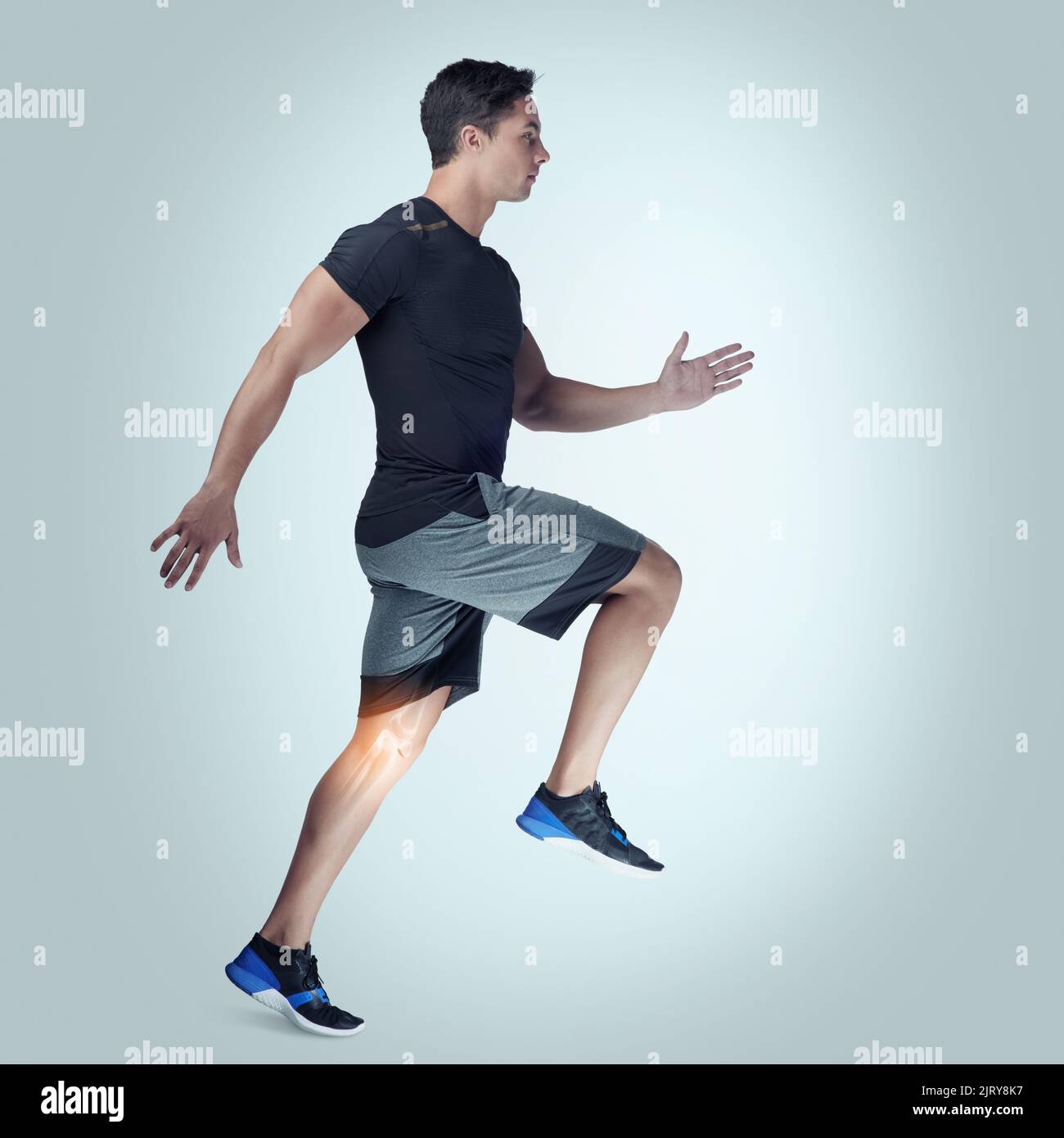 Remember your limits as you set your mark. Studio shot of an athletic ...