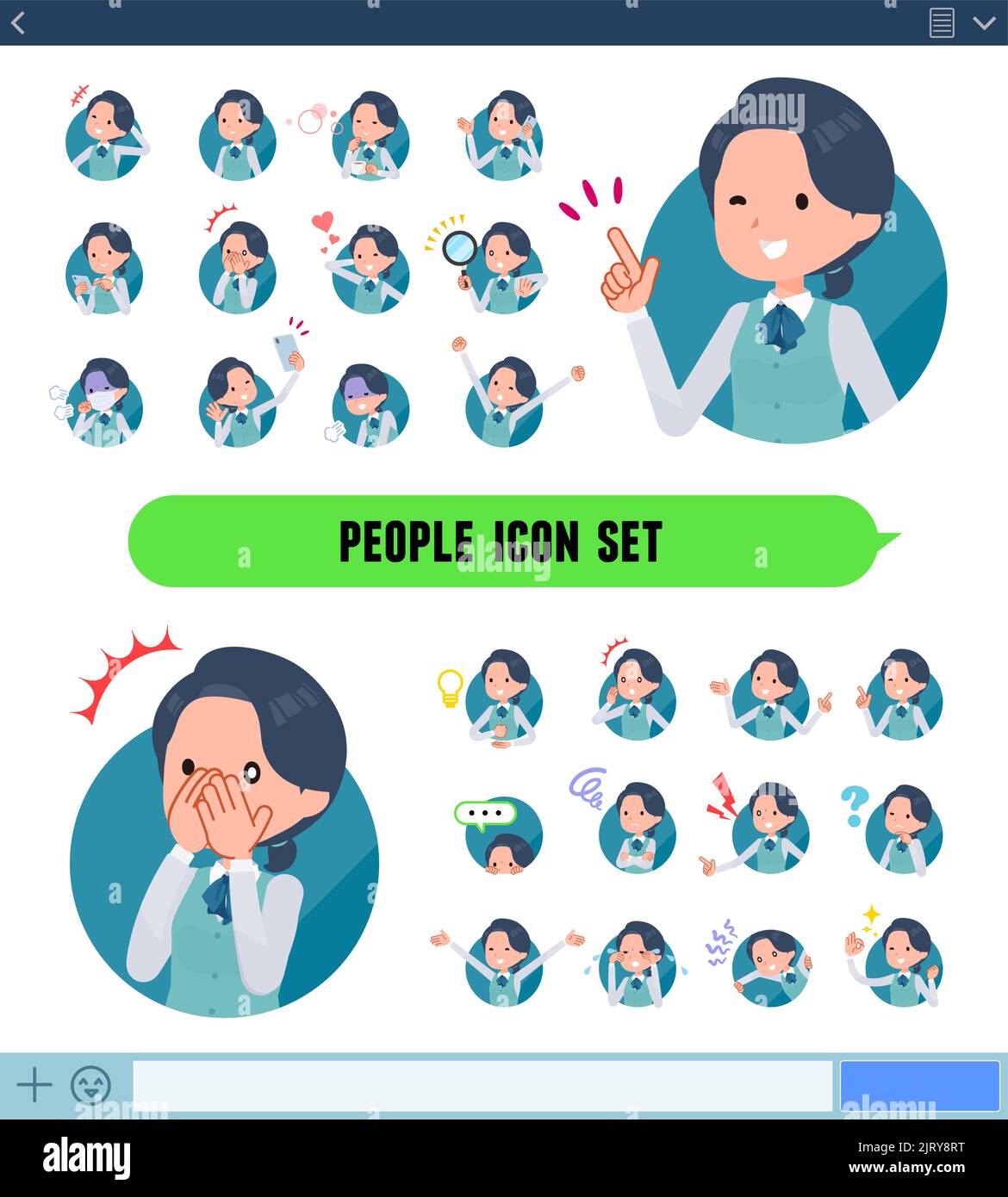 A Set Of Clerk Woman With Expresses Various Emotions In Icon Format It