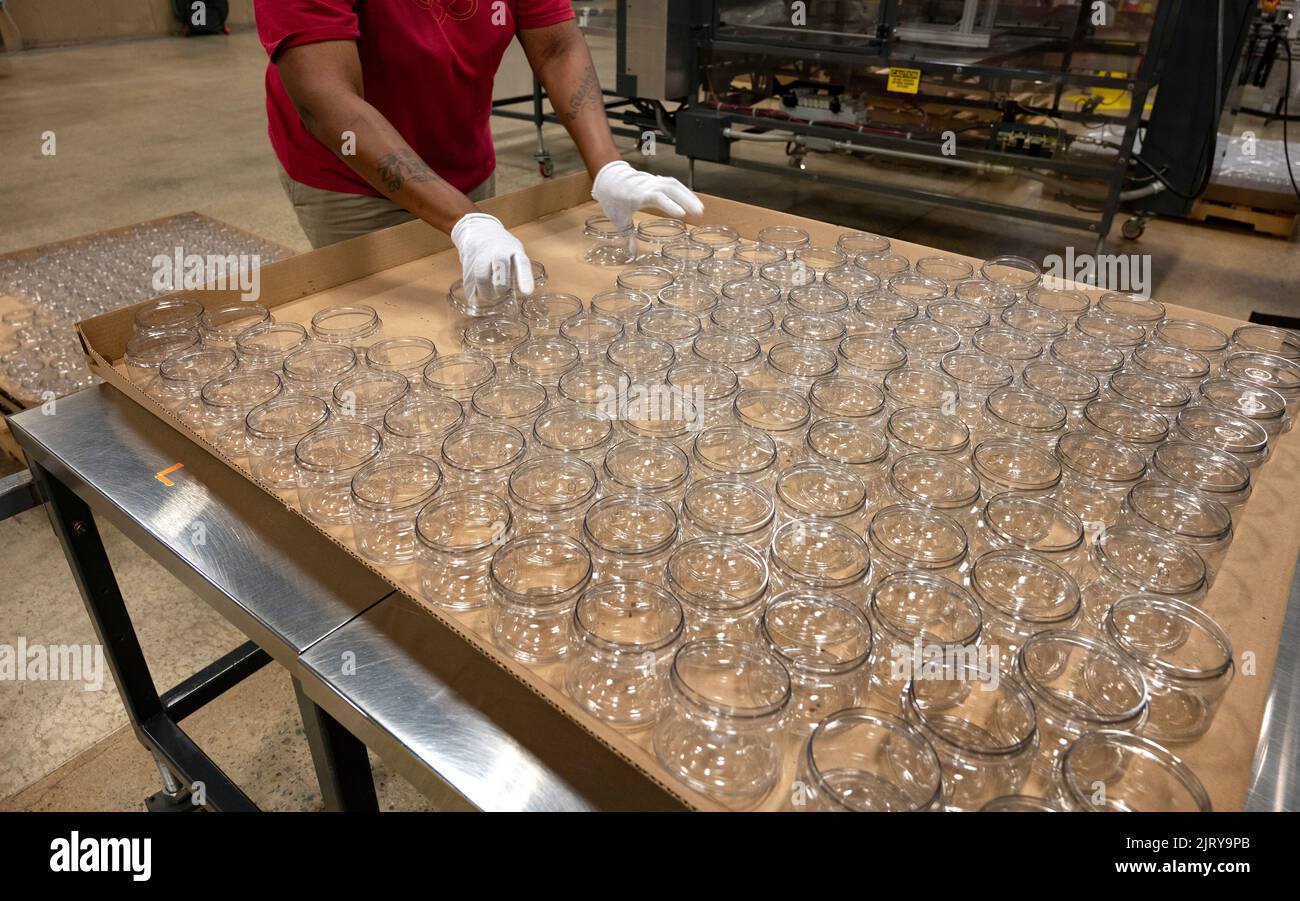 Atlanta, Georgia, USA. 3rd Aug, 2022. Worker packs just-finished wide ...