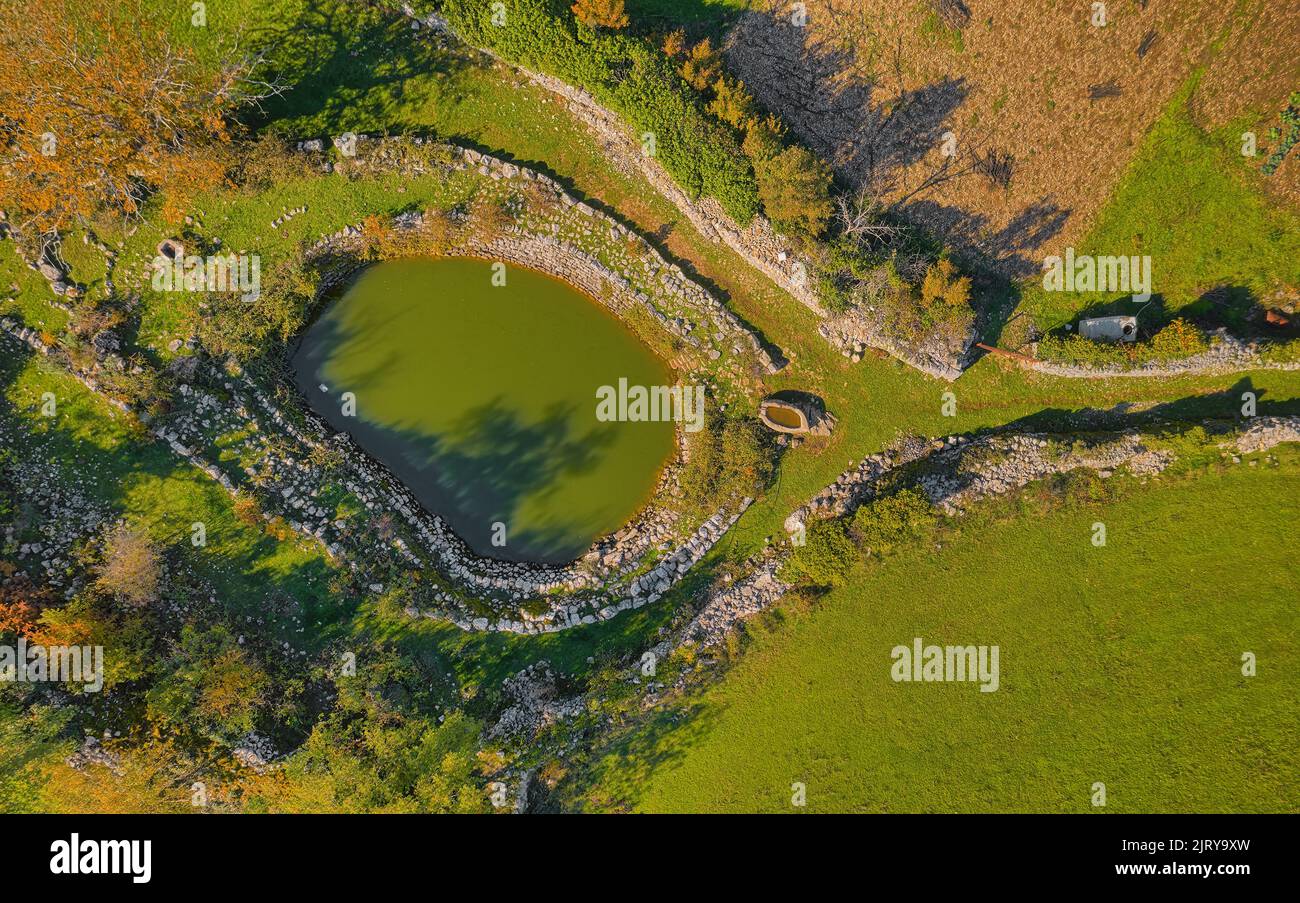 Aerial view of the plateau in the hinterland of Konavle in Croatia ...