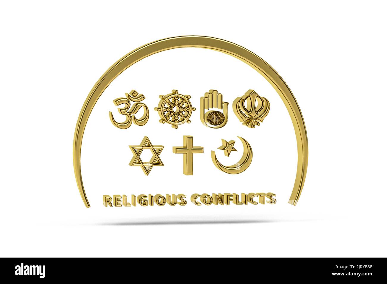 Golden 3d religious conflict icon isolated on white background - 3d ...