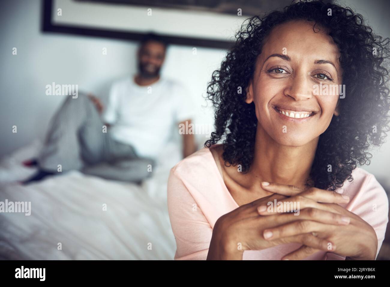 Starting our day on a relaxed note. Portrait of a happy mature woman ...