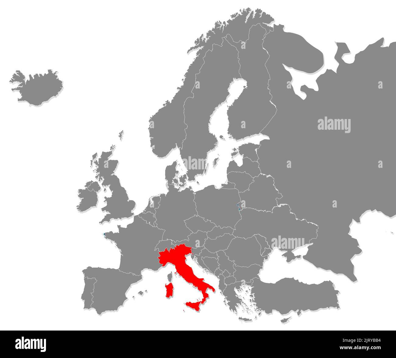 Map of Italy highligted with red in Europe map. 3d rendering Stock ...