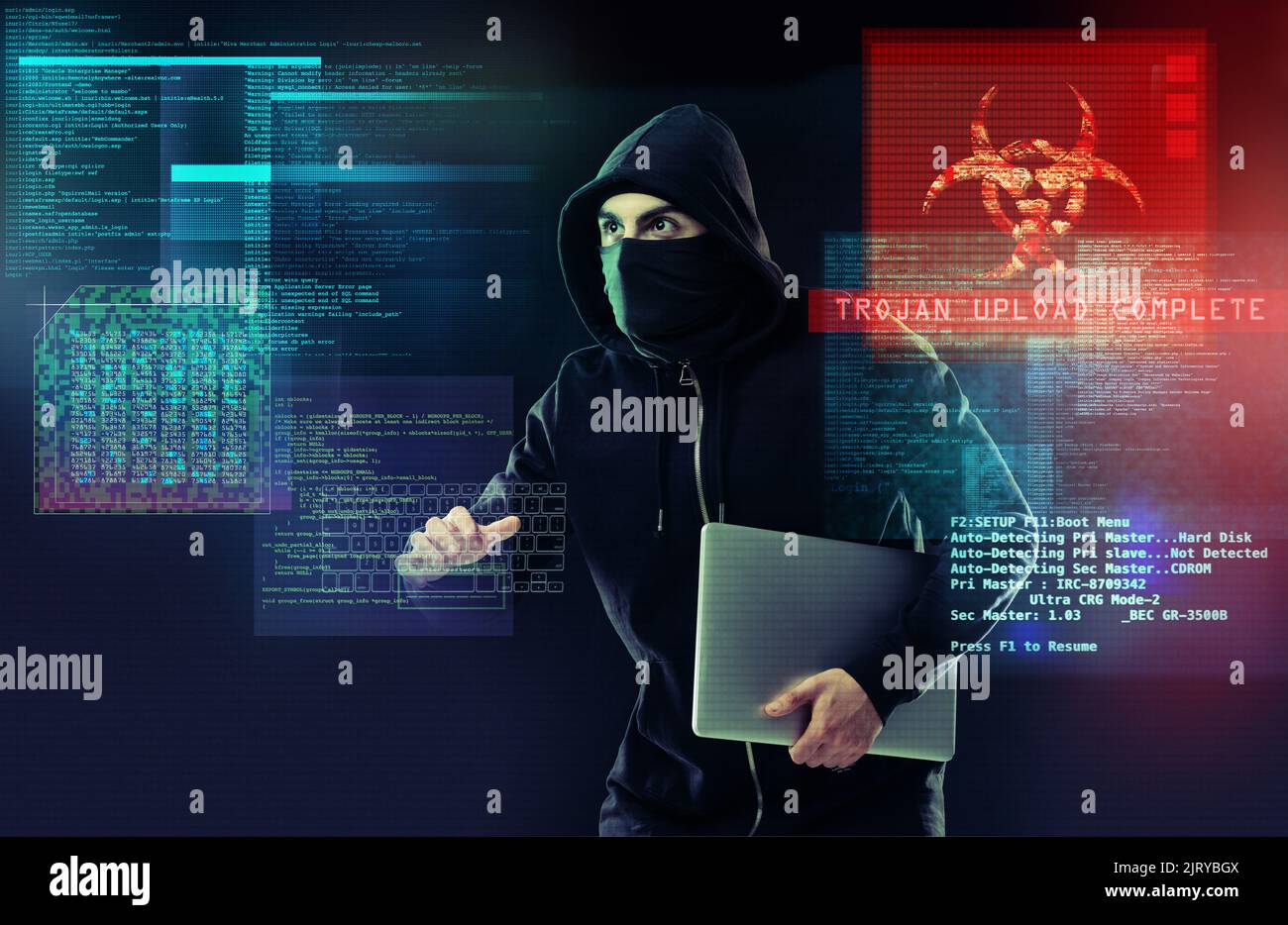 Dont let your data fall into his hands. a computer hacker holding a ...