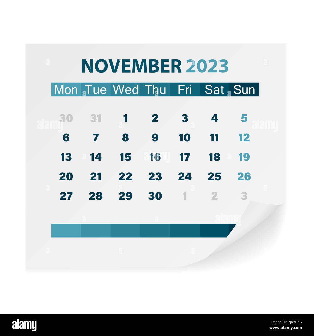 Calendar November 2023 on a white background. Vector illustration Stock ...