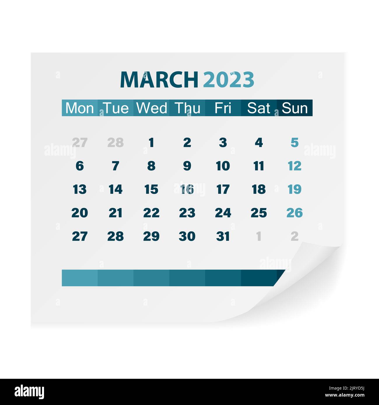 Calendar March 2023 on a white background. Vector illustration Stock ...