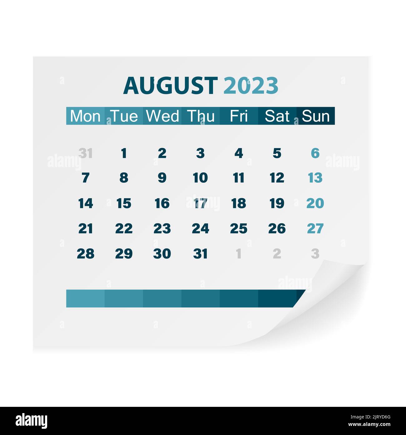 Calendar August 2023 on a white background. Vector illustration Stock ...