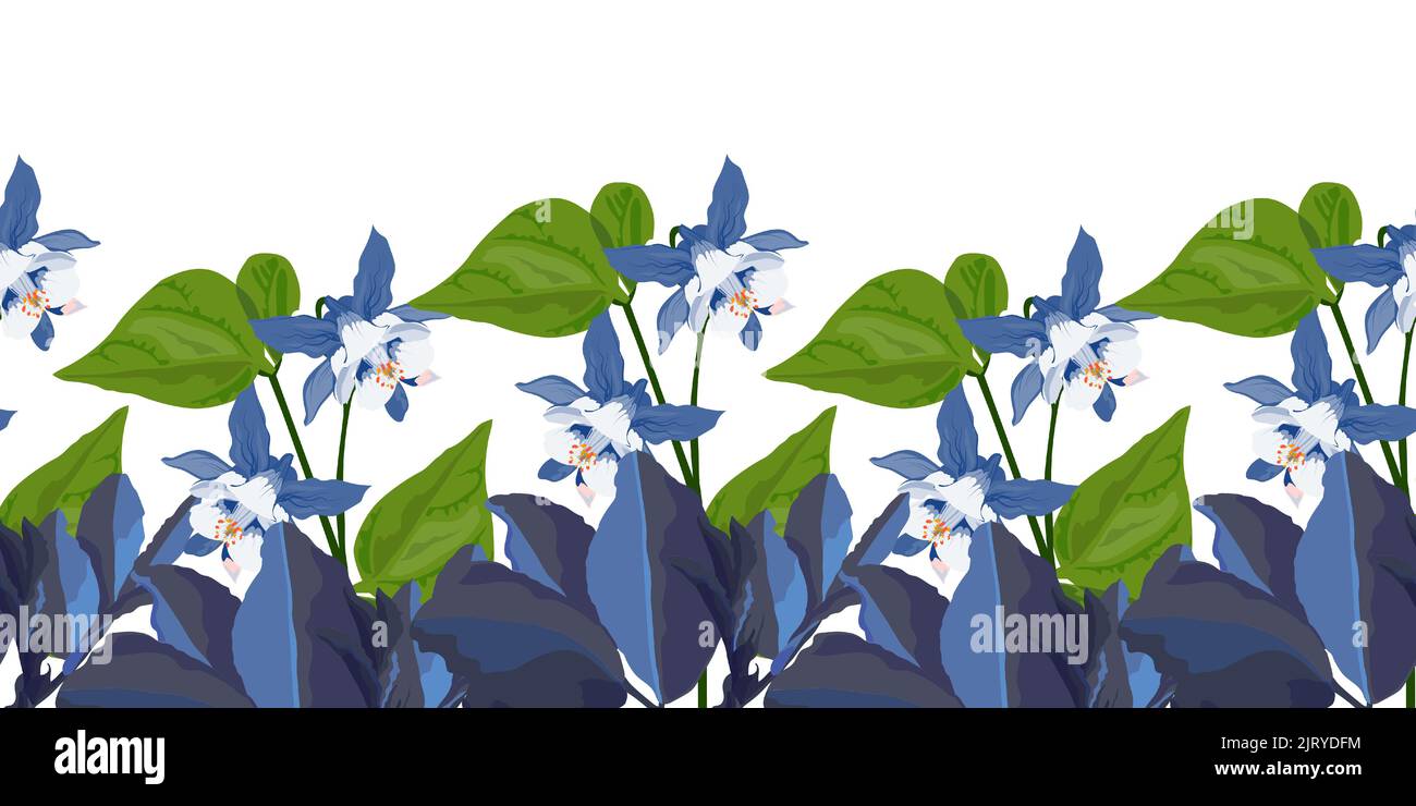 Vector floral seamless pattern, border. Horizontal panoramic design ...