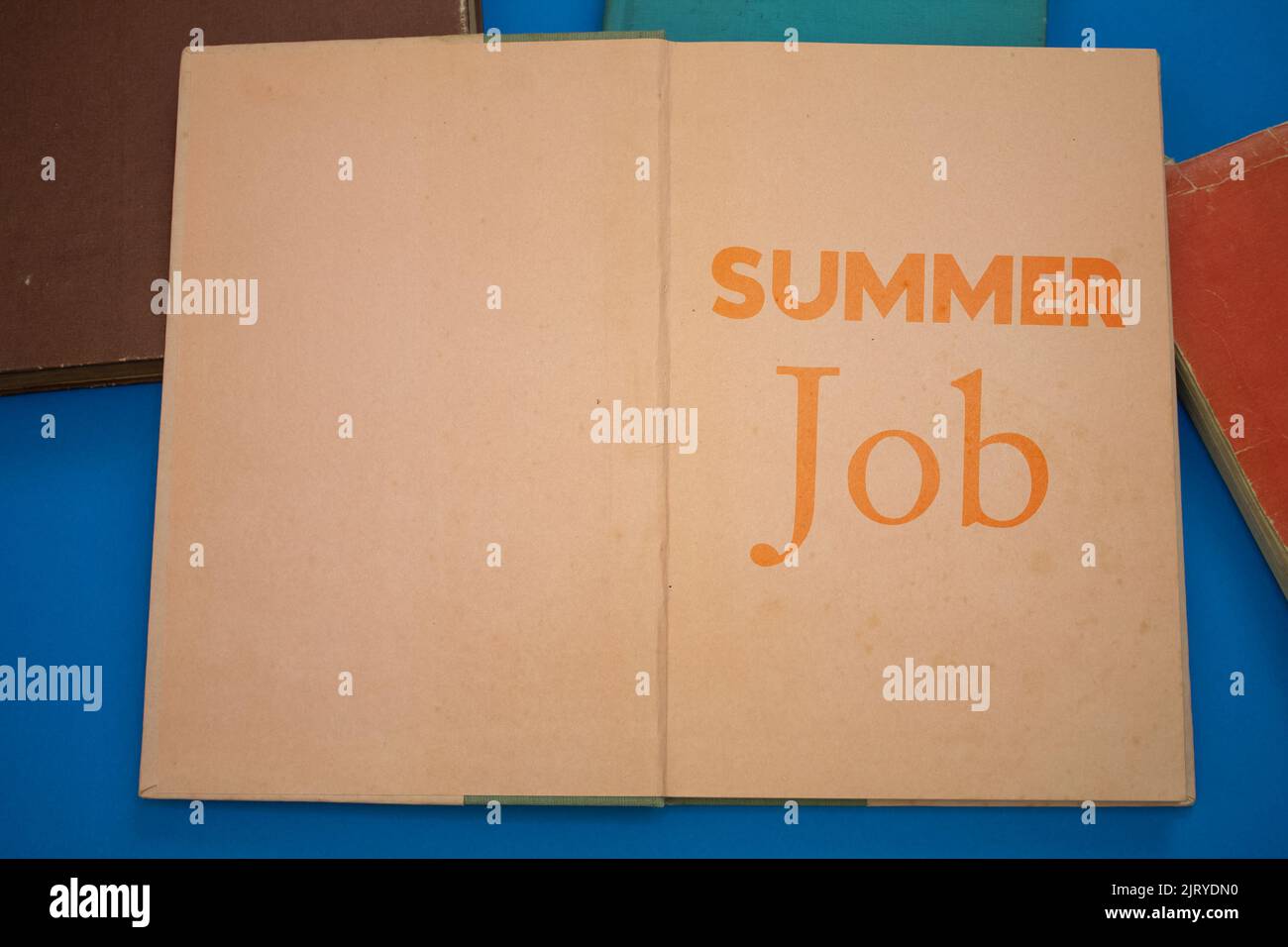 Summer Job word in opened book with vintage, natural patterns old ...