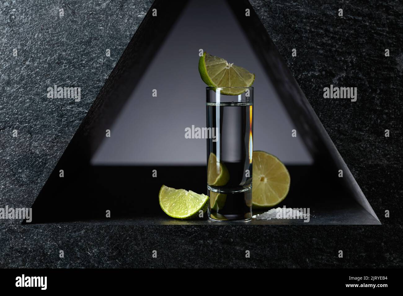 Mexican tequila with lime and sea salt, black background Stock Photo ...