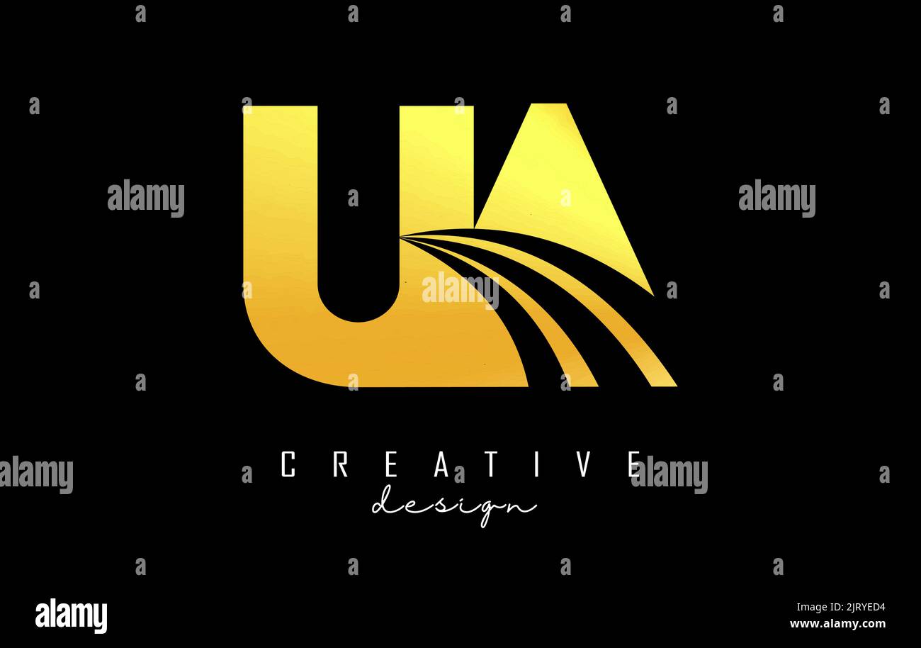 Creative golden letter UA u a logo with leading lines and road concept ...