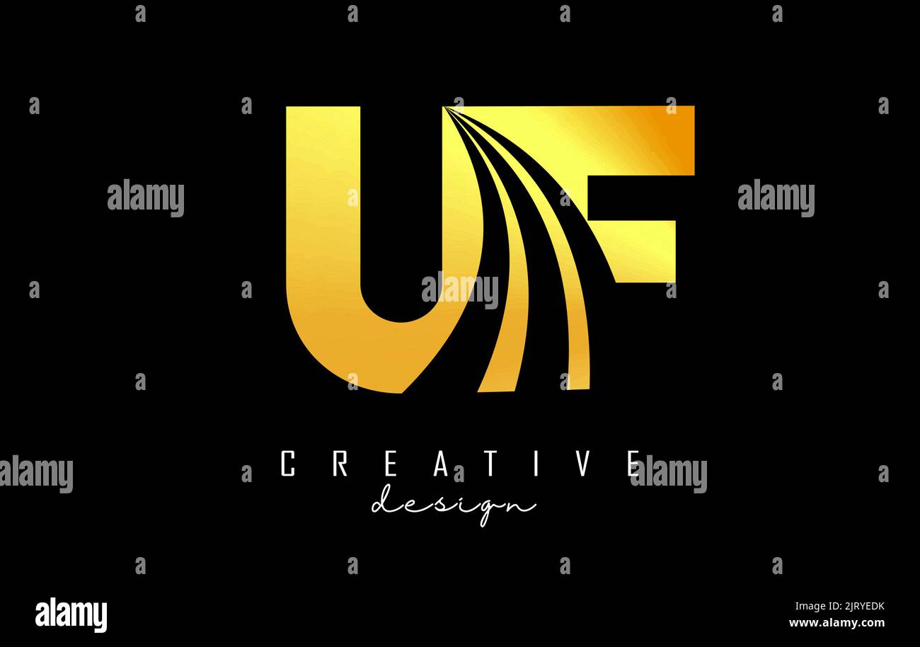 Creative golden letter Uf u f logo with leading lines and road concept ...