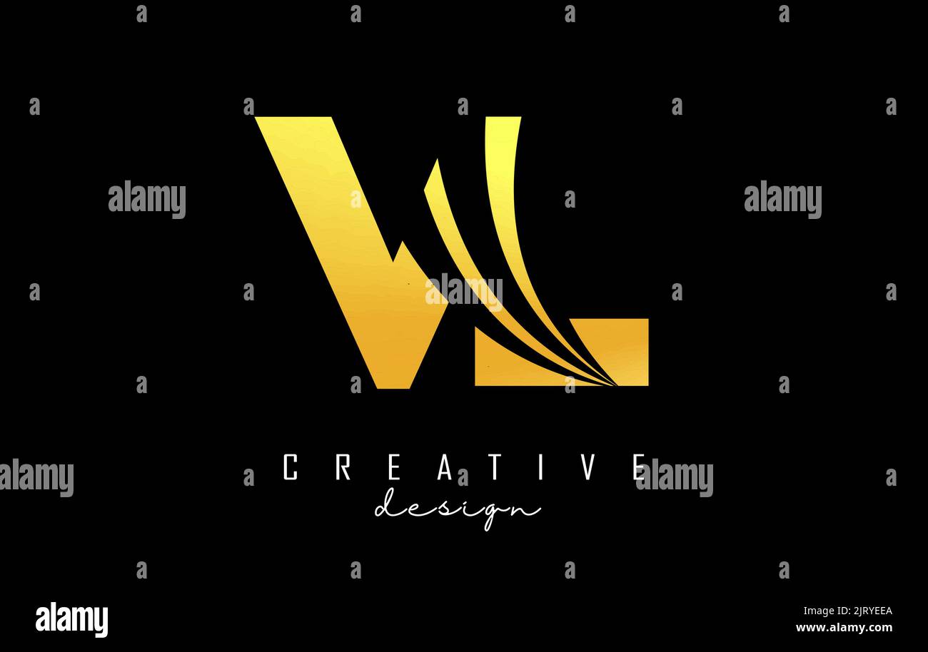 Creative golden letter VL v l logo with leading lines and road concept ...