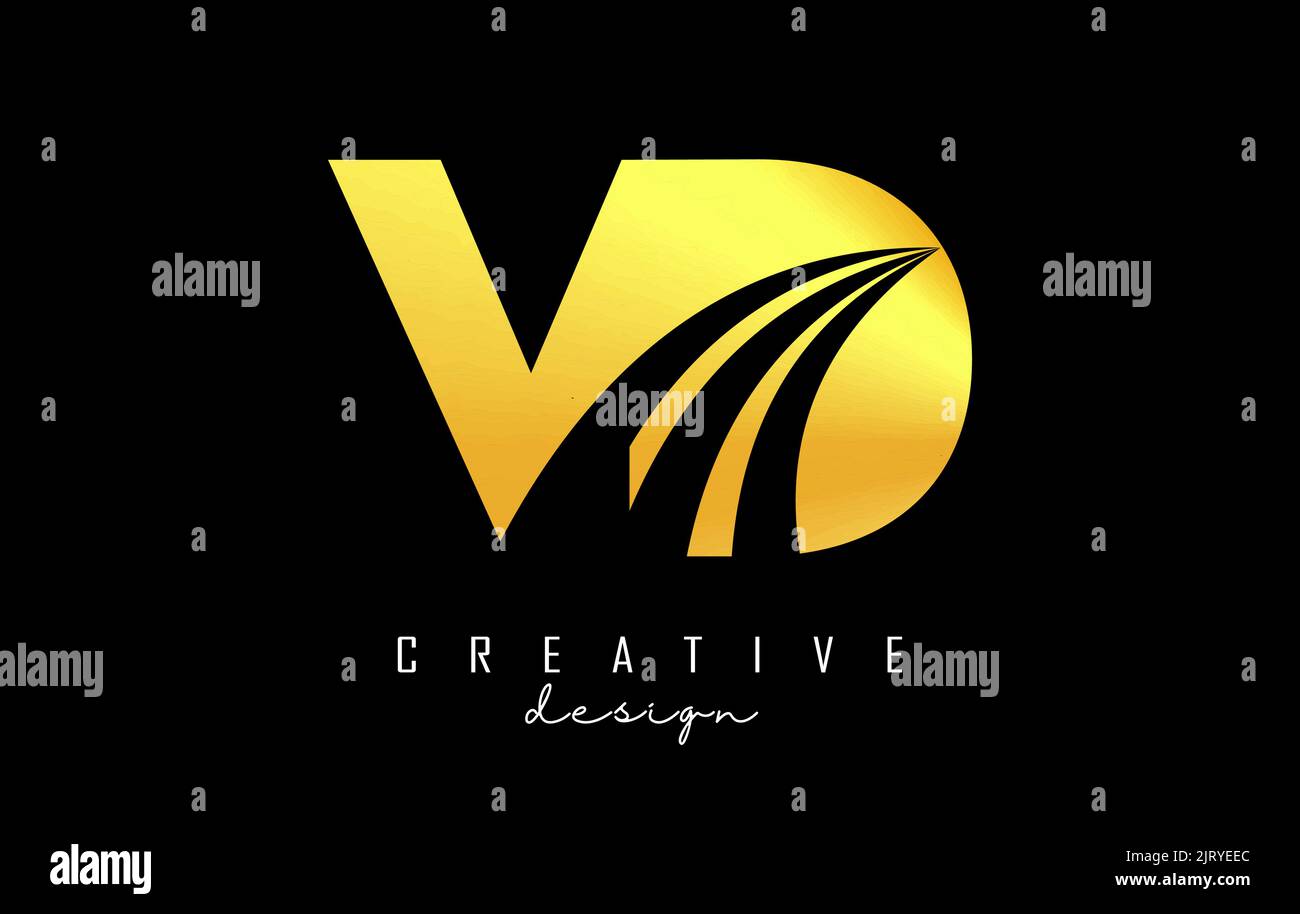 Creative Golden Letter Vd V D Logo With Leading Lines And Road Concept Design Letters With
