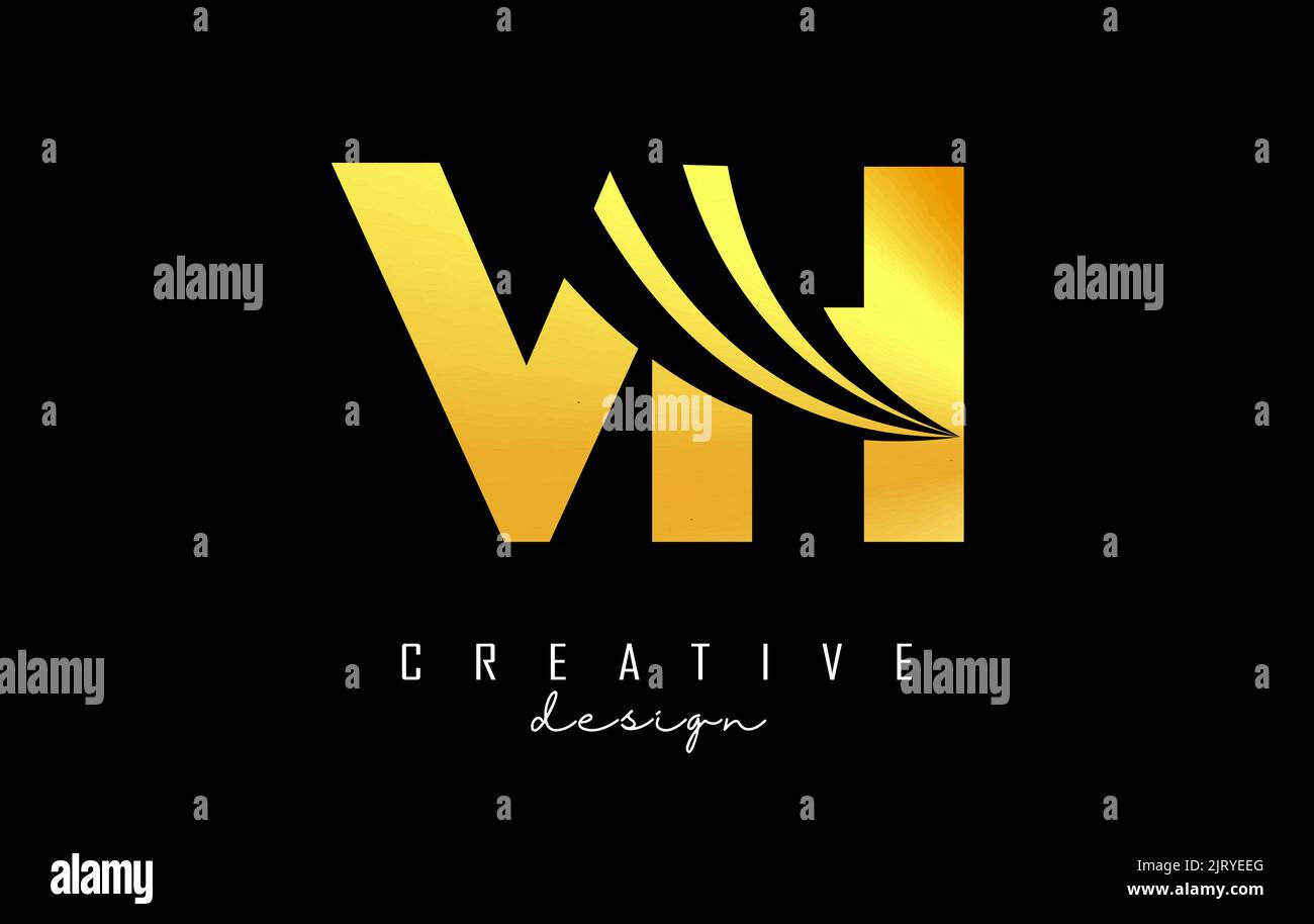 Creative golden letter VH v h logo with leading lines and road concept ...