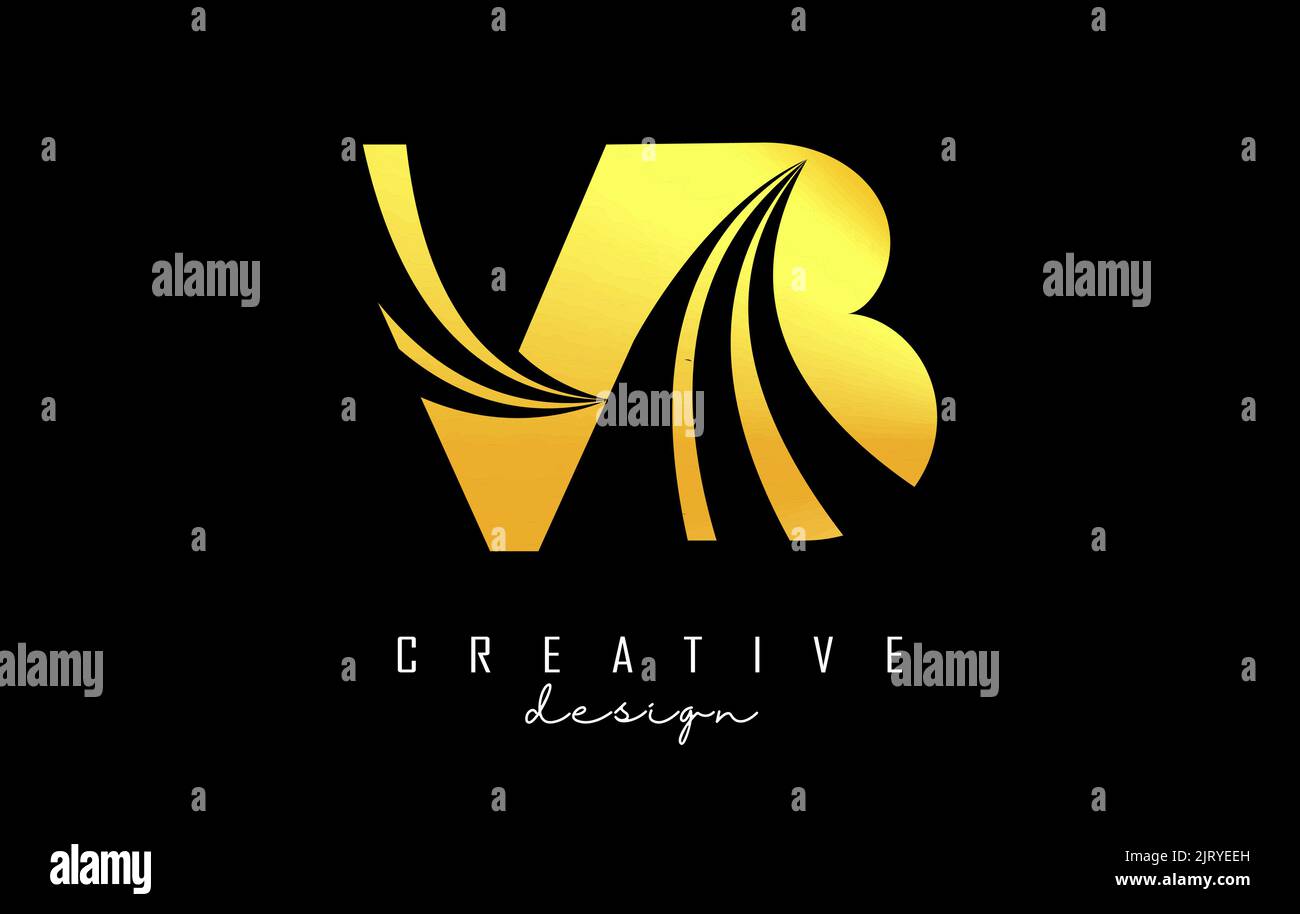 Creative golden letter VB v b logo with leading lines and road concept ...