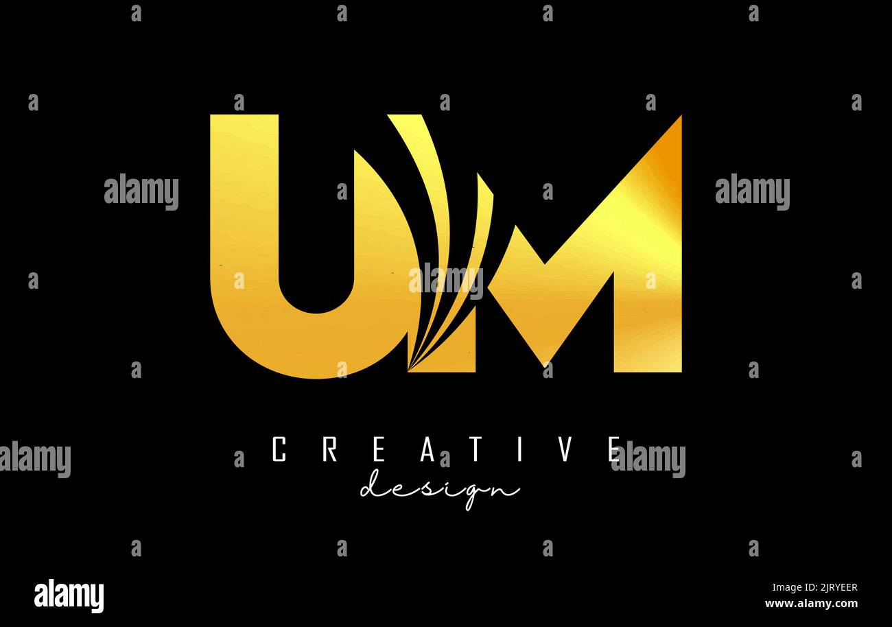 Creative golden letter UM u m logo with leading lines and road concept ...