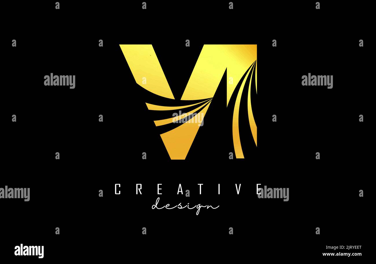 Creative golden letter Vi v i logo with leading lines and road concept ...