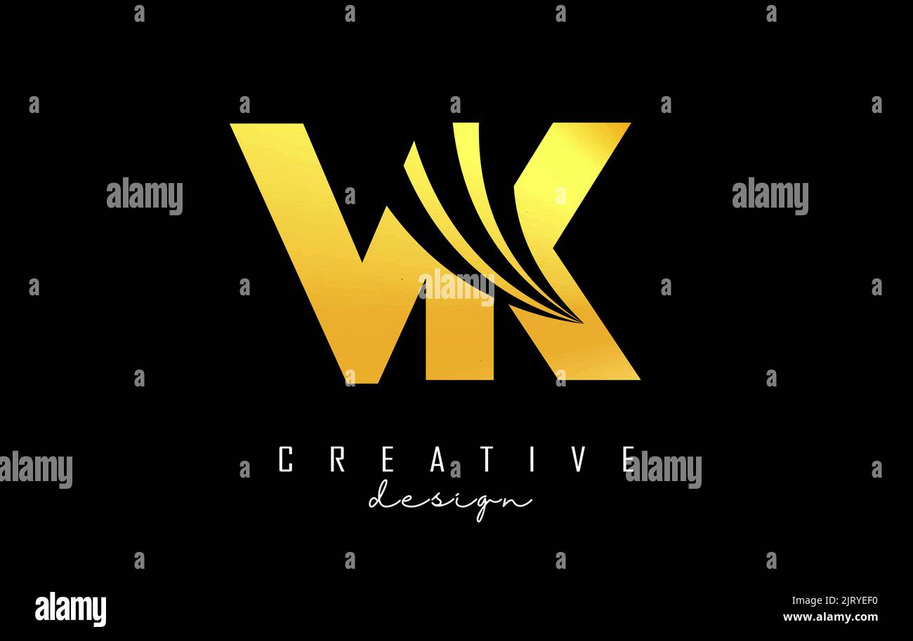 Creative golden letter VK v k logo with leading lines and road concept ...