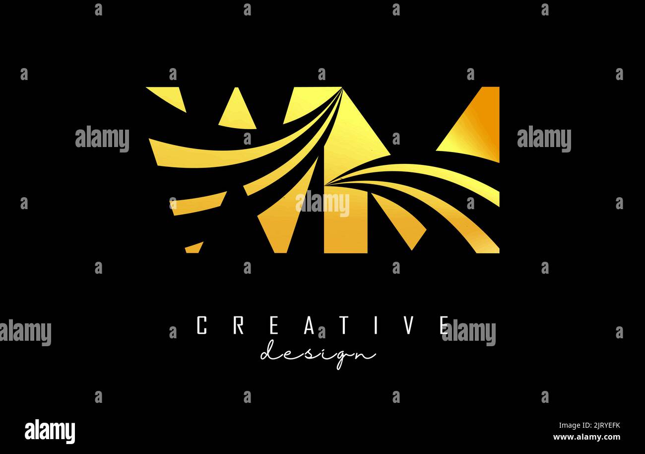 Creative golden letter WM w m logo with leading lines and road concept ...