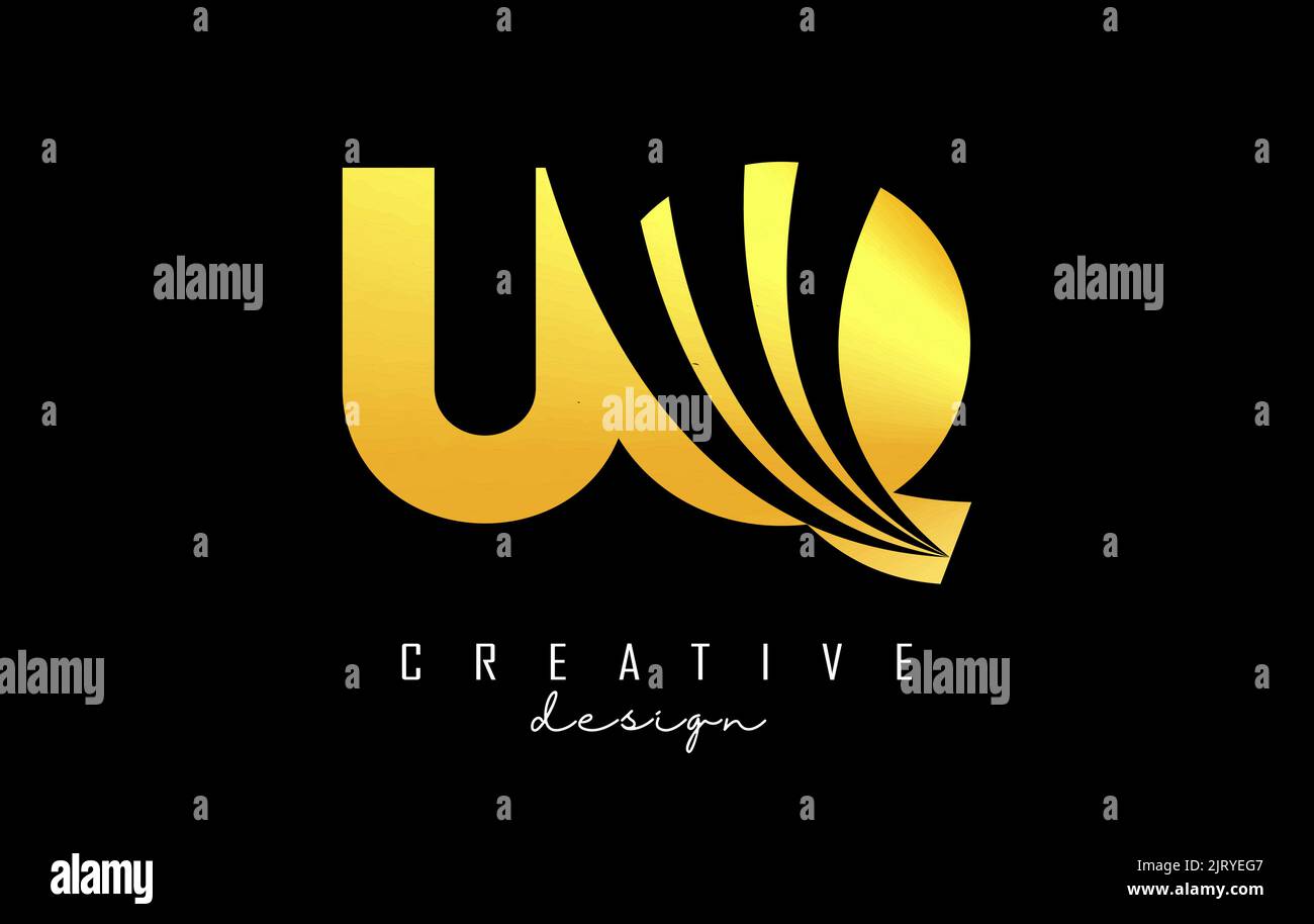 Creative golden letter UQ u q logo with leading lines and road concept ...