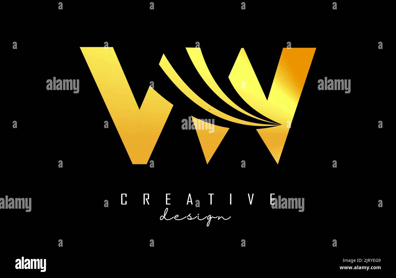 Creative golden letter Vw v w logo with leading lines and road concept ...