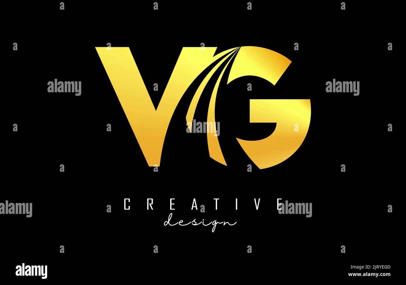 Creative golden letter VG v g logo with leading lines and road concept ...