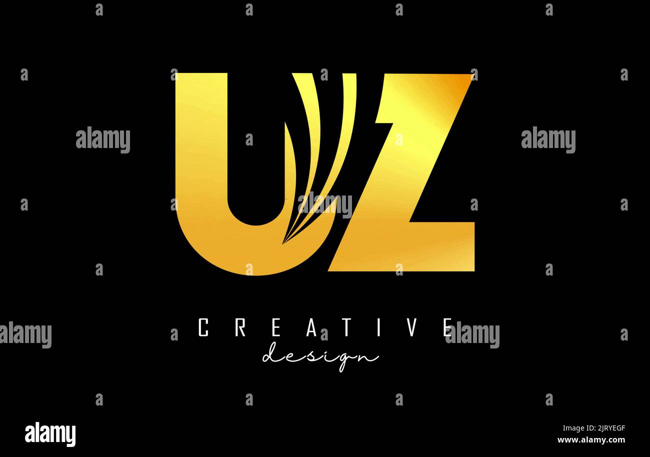 Creative golden letter Uz u z logo with leading lines and road concept ...