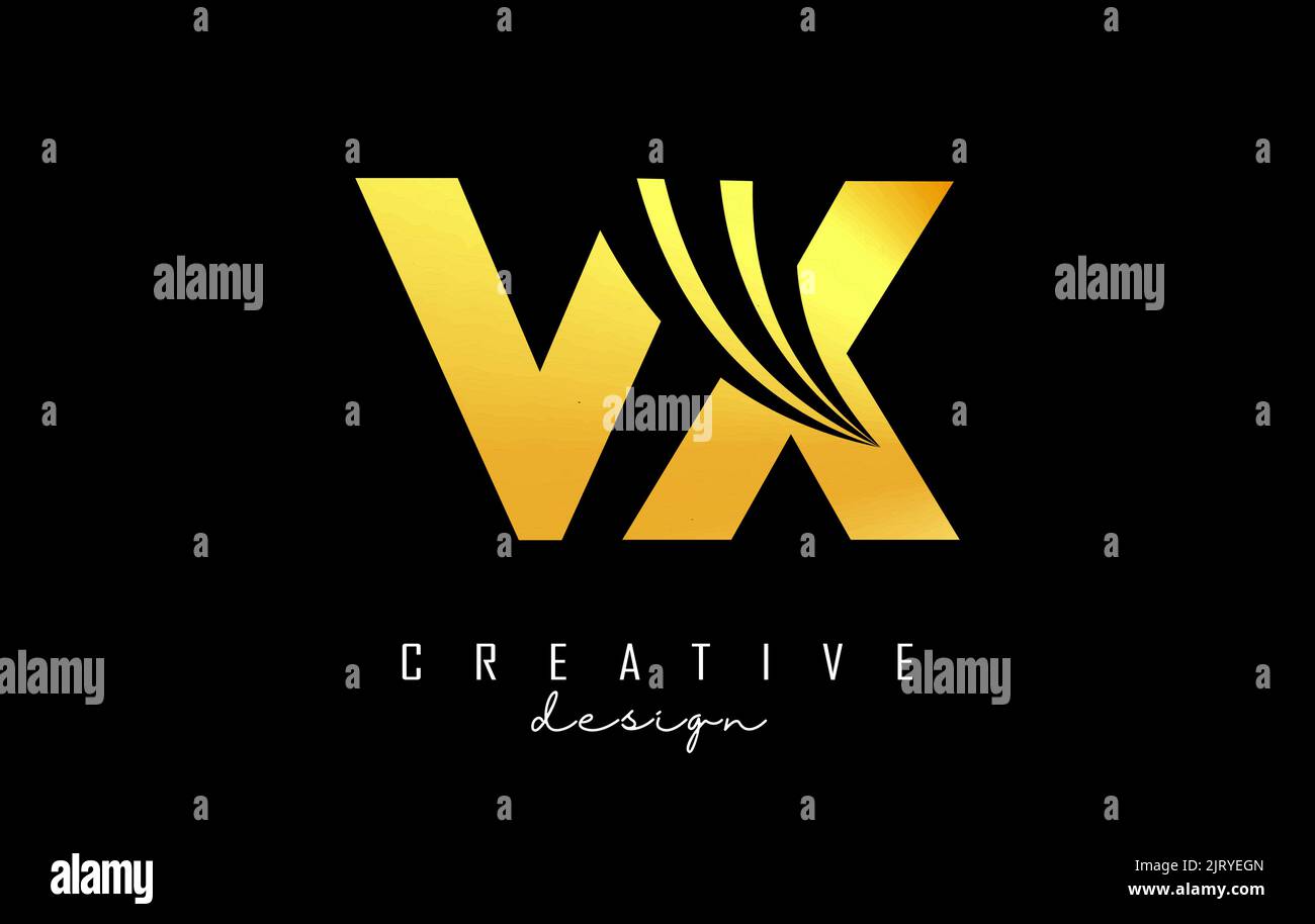Creative golden letter VX v x logo with leading lines and road concept ...