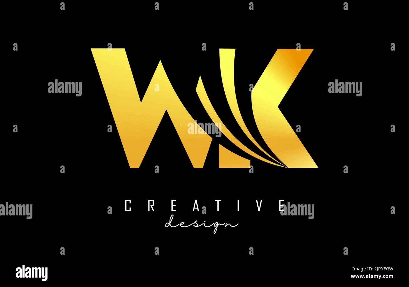 Creative golden letter WK w k logo with leading lines and road concept ...