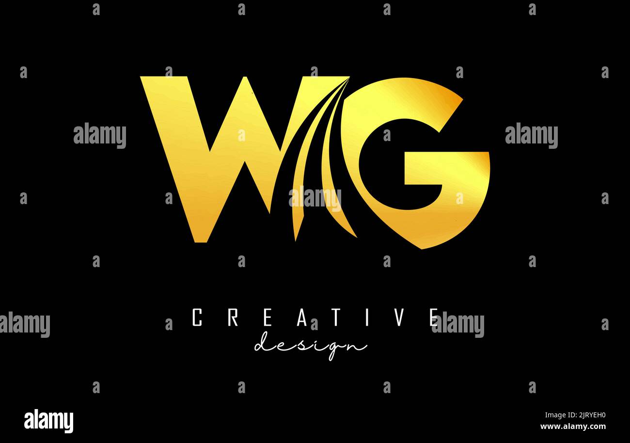 Creative golden letter WG w g logo with leading lines and road concept ...