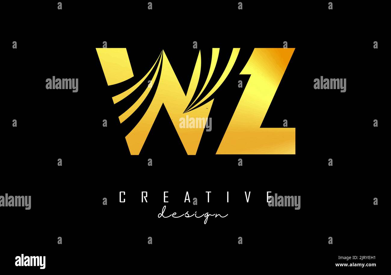 Creative golden letter WZ w z logo with leading lines and road concept ...