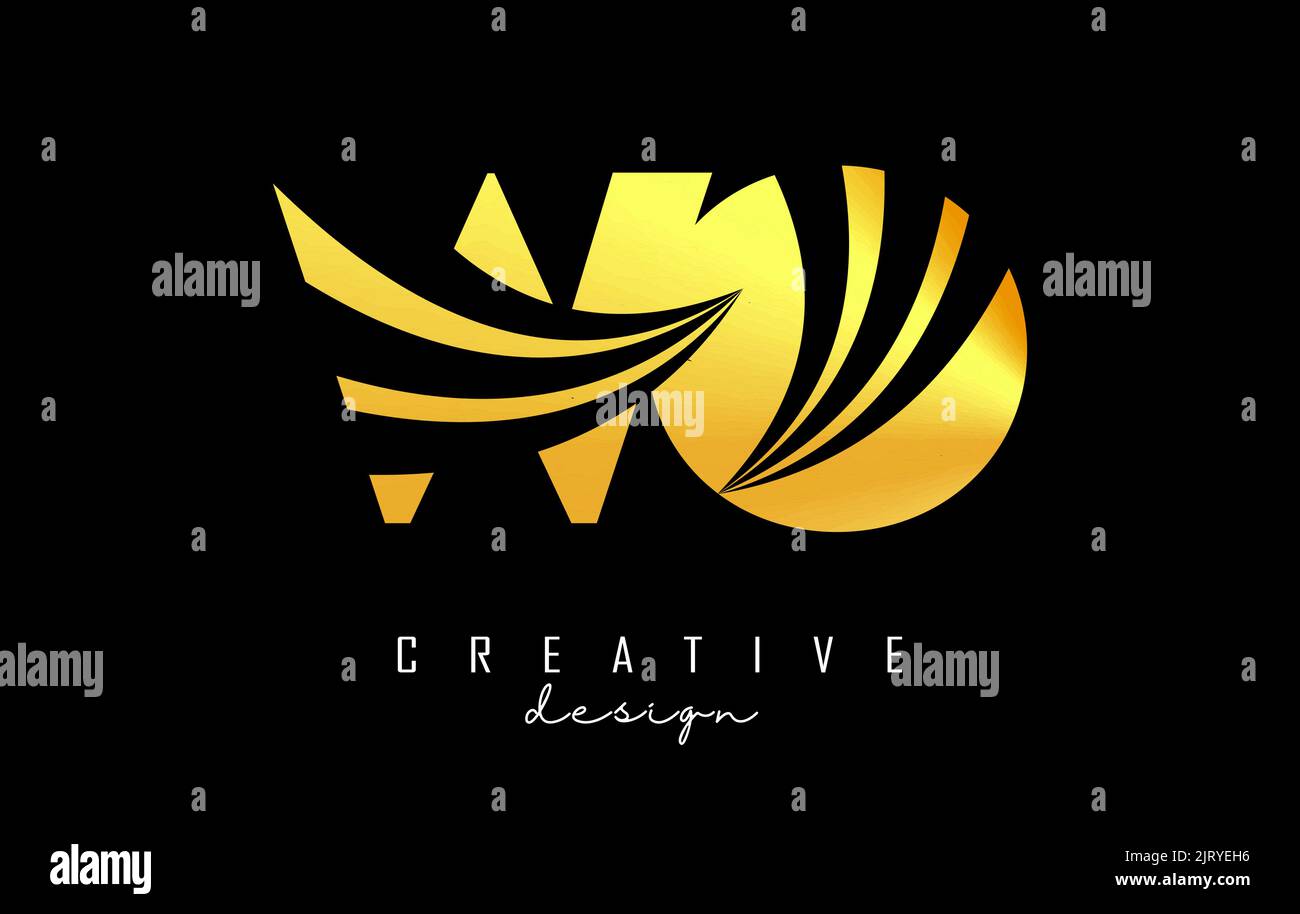 Creative golden letter WO w o logo with leading lines and road concept ...