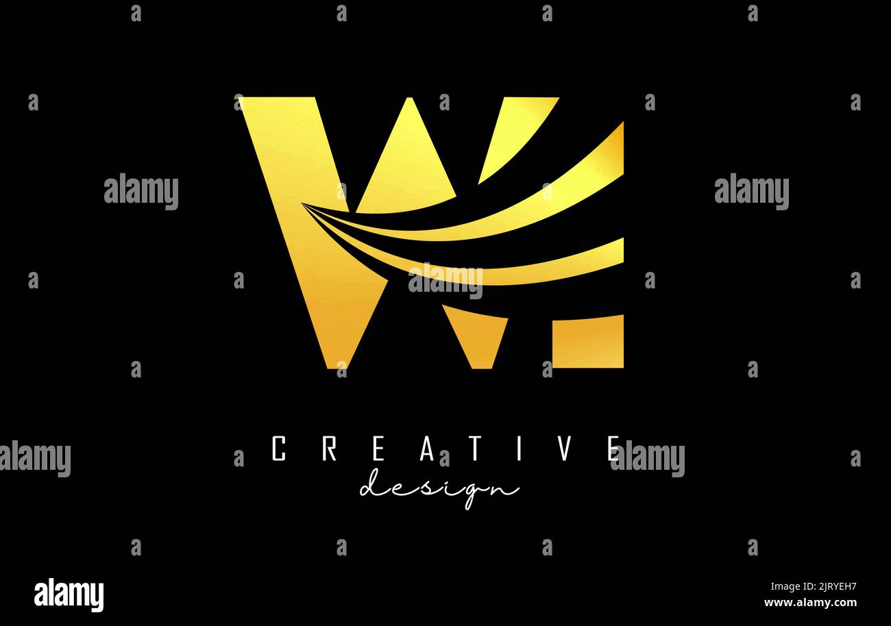 Creative golden letter Wi w i logo with leading lines and road concept ...