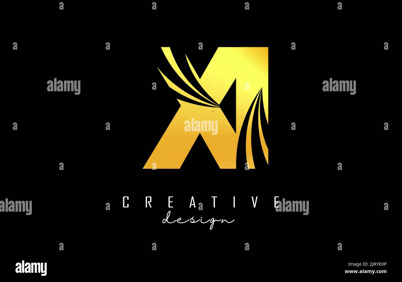 Creative Gold Letter Xi X I Logo With Leading Lines And Road Concept Design Letters With