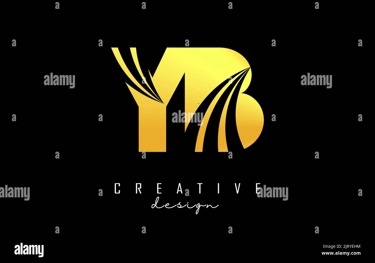 Creative golden letter YB y b logo with leading lines and road concept ...