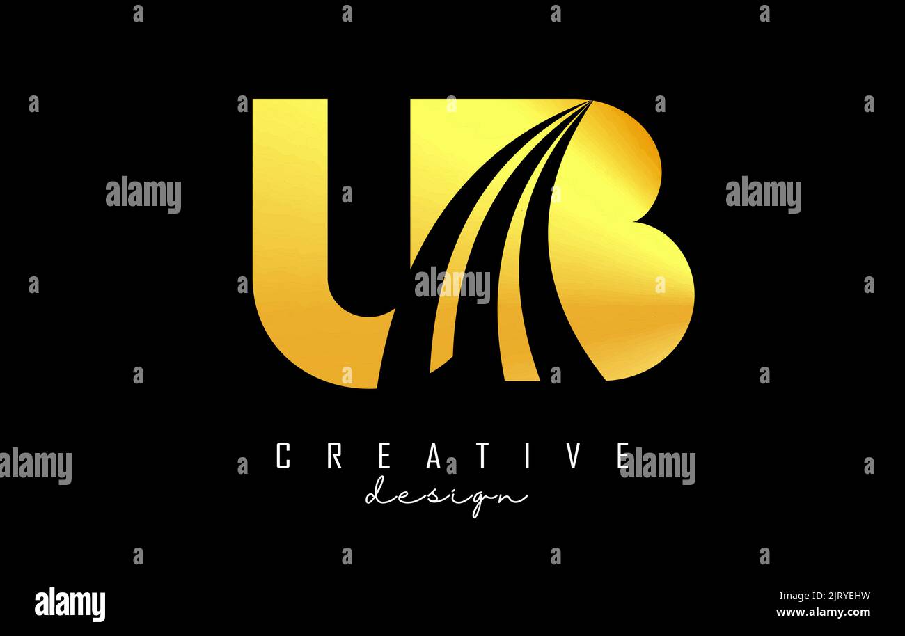 Creative golden letter UB u b logo with leading lines and road concept ...